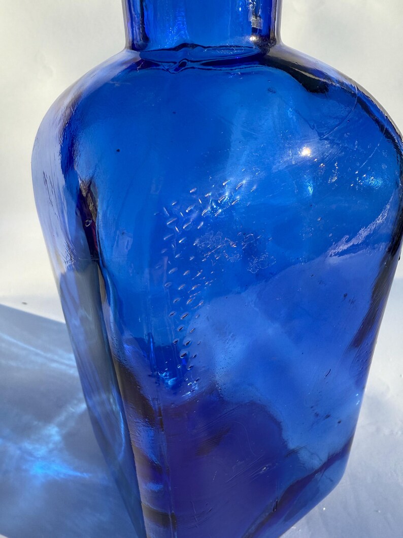 Vintage Cobalt Blue Square Glass Bottle 9” - Etsy