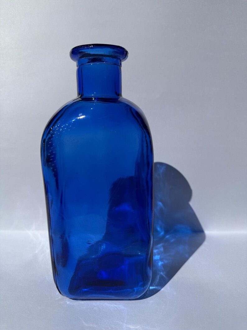 Vintage Cobalt Blue Square Glass Bottle 9” - Etsy