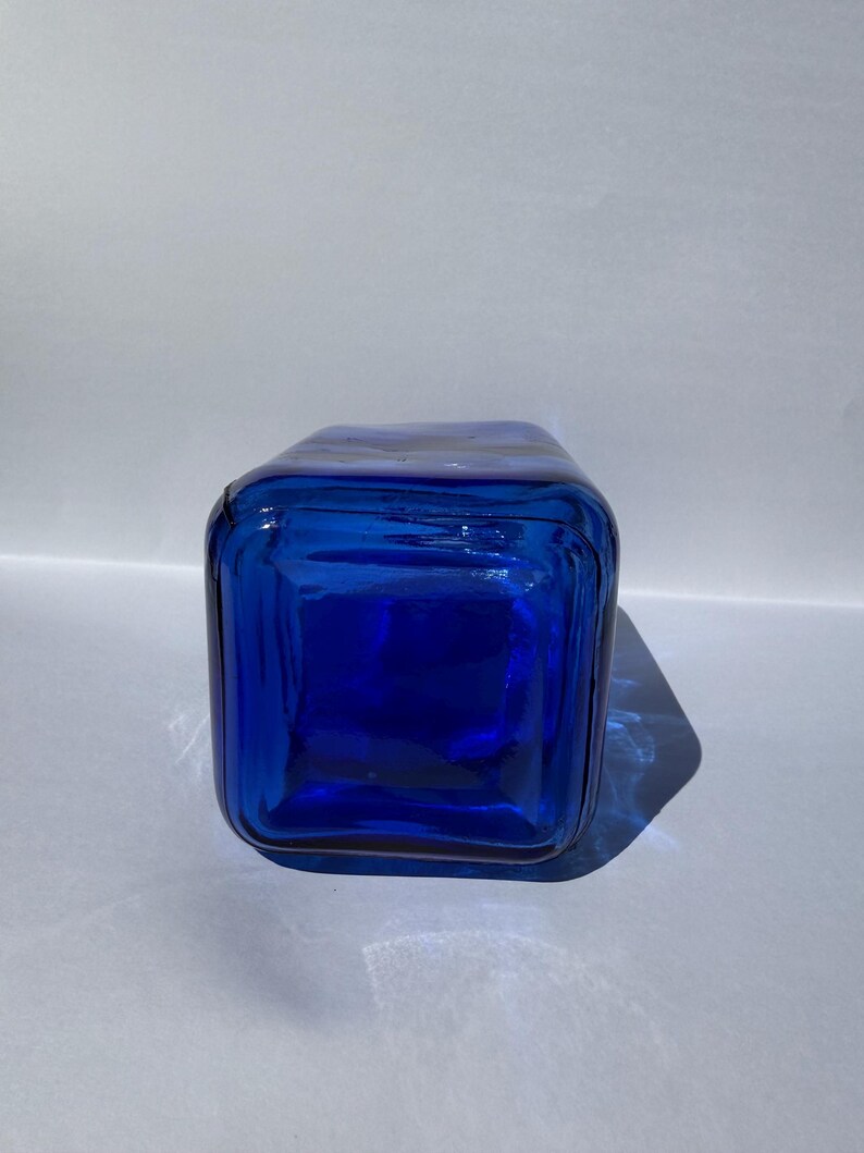 Vintage Cobalt Blue Square Glass Bottle 9” - Etsy