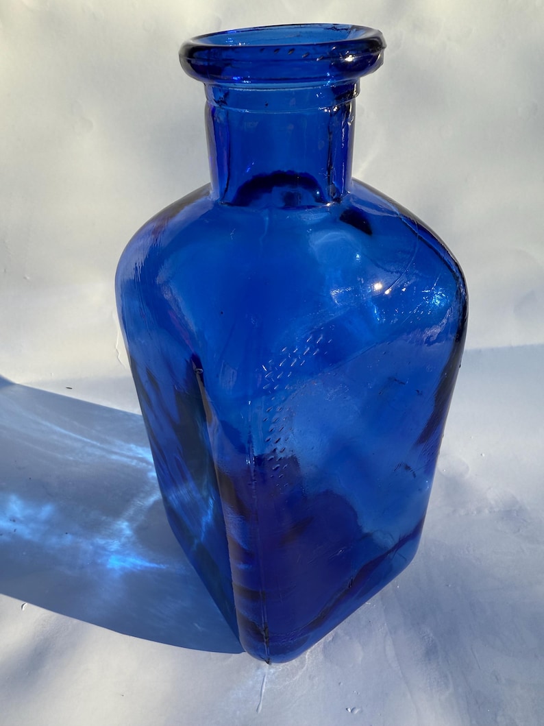 Vintage Cobalt Blue Square Glass Bottle 9” - Etsy