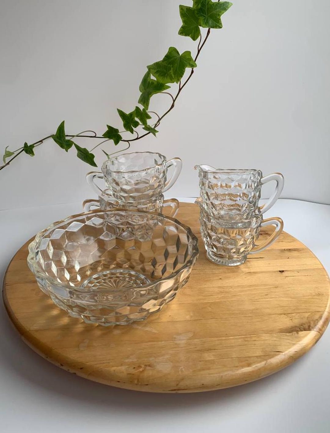 GETSY Style Vintage Jeannette Glass Cube Pattern Set Creamers, Sugar ...