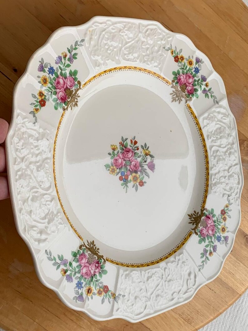 Vintage Myott Staffordshire Plate | Embossed Floral Serving Plate ...