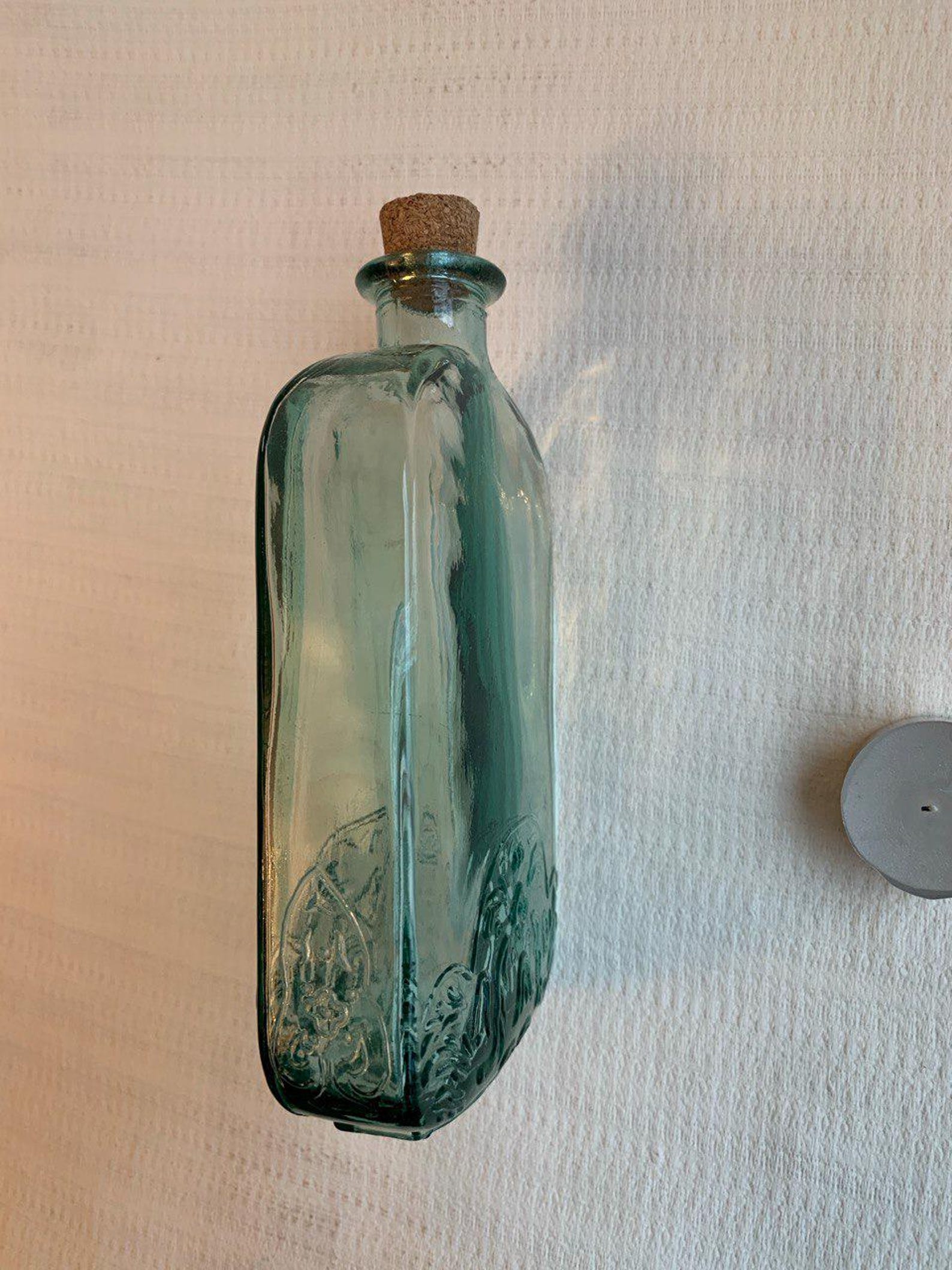 Vintage Green Art Deco Liquor Bottle | Embossed Glass Bar Decor - Etsy