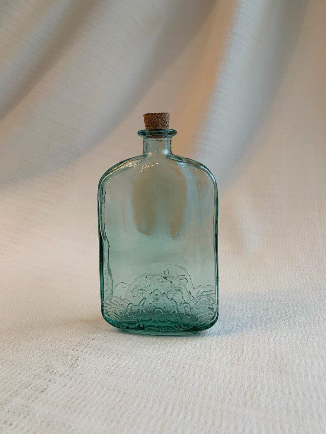Vintage Green Art Deco Liquor Bottle | Embossed Glass Bar Decor - Etsy