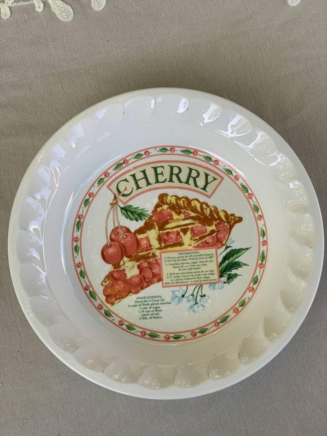 Vintage Cherry Pie Plate | Retro Kitchen Decor | Recipe Plate for ...