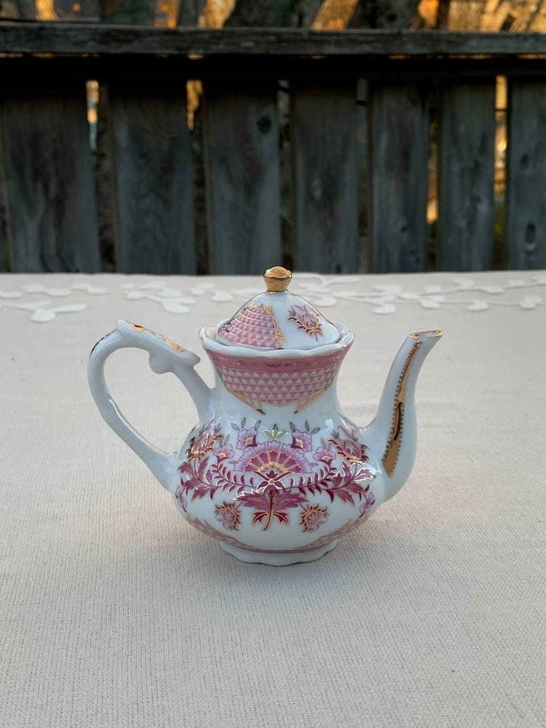 Miniature Teapot: Adeline Fine Porcelain Pink & Gold Floral Design ...