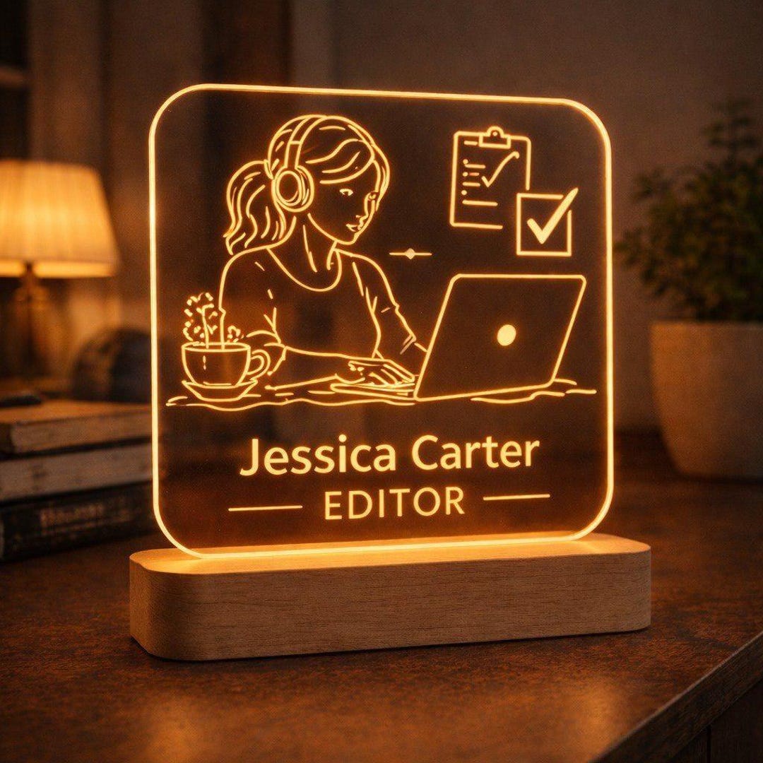 Personalized Editor LED Lamp, Custom Name Desk Decor Light, Writer ...