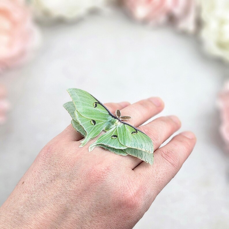 Green Luna Moth Ring With Layered Wings, Boho Style Jewelry, Nature ...