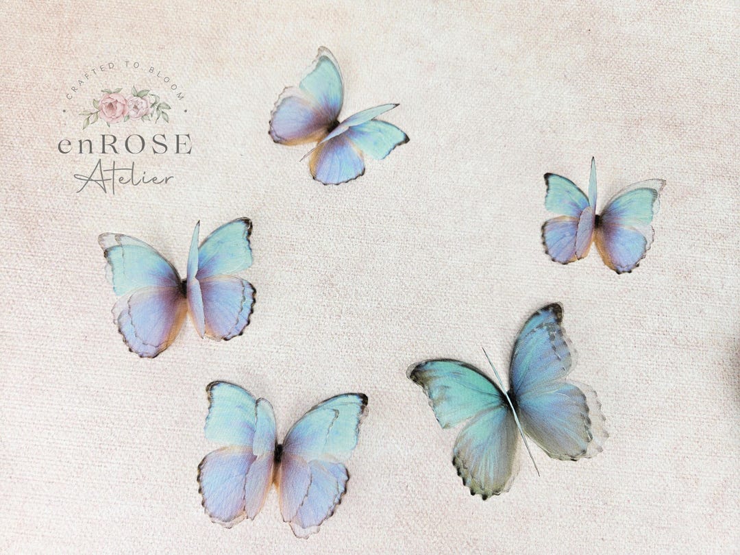 Silk Gradient Blue Butterflies Set of 5, 3D Realistic Butterflies With ...