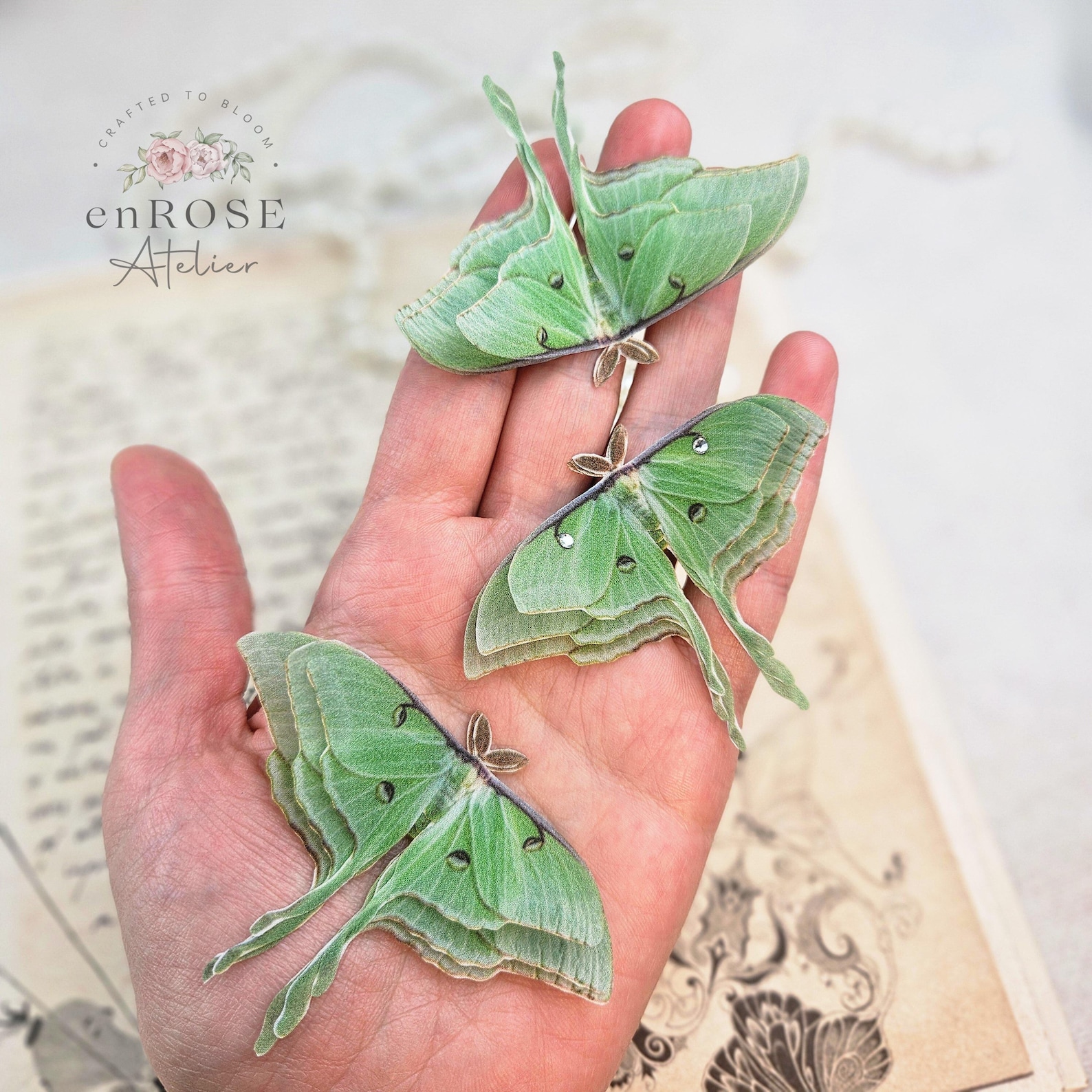 Silk Green Luna Moth Hair Clip, 3D Moon Moth Butterfly With Layered ...