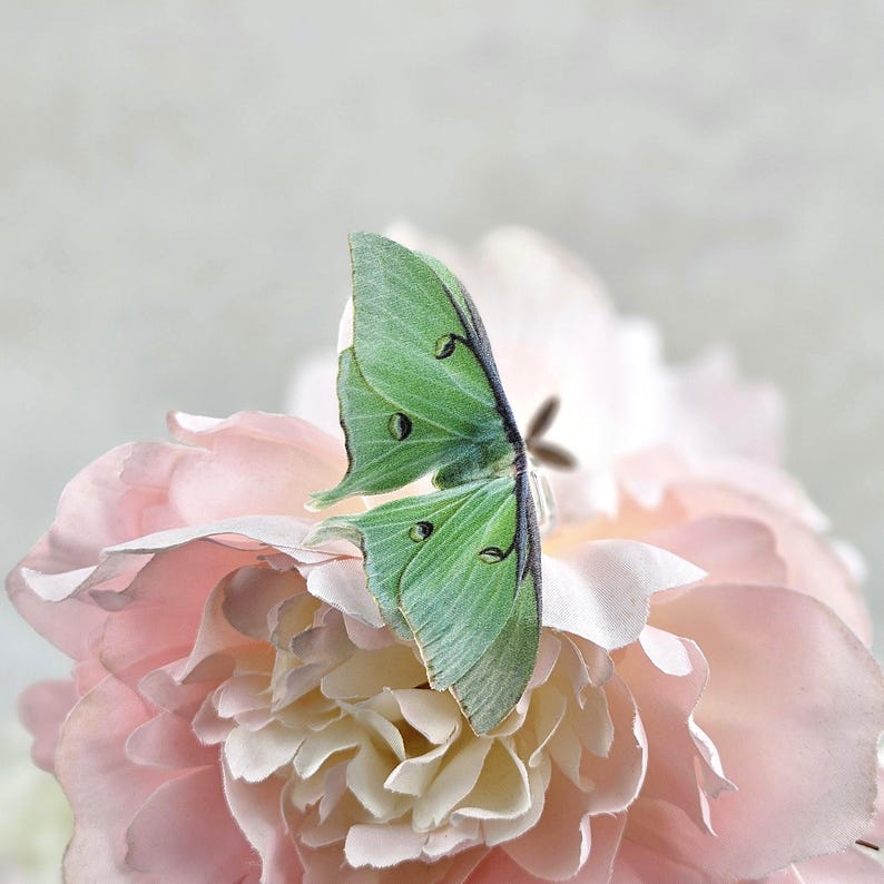 Green Luna Moth Ring With Layered Wings, Boho Style Jewelry, Nature ...