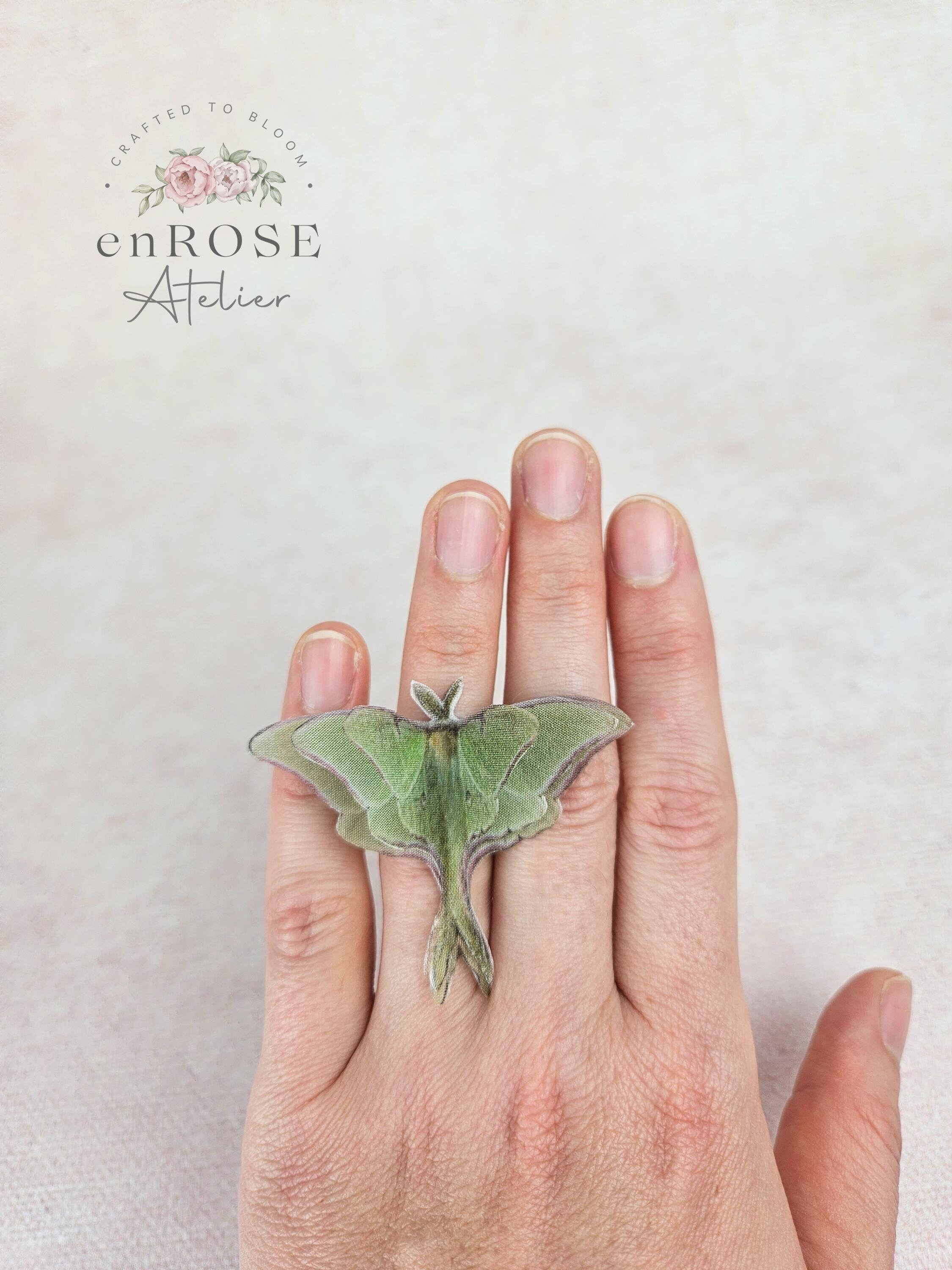 Luna Moth Ring With Layered Wings, Boho Style Jewelry, Silk Organza ...