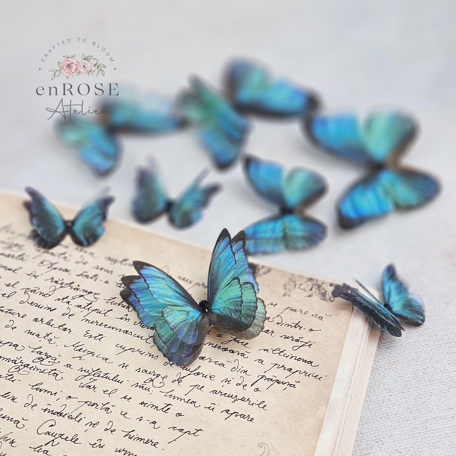 Set of 8 Dark Blue Iridescent Silk Butterflies, 3D Realistic ...