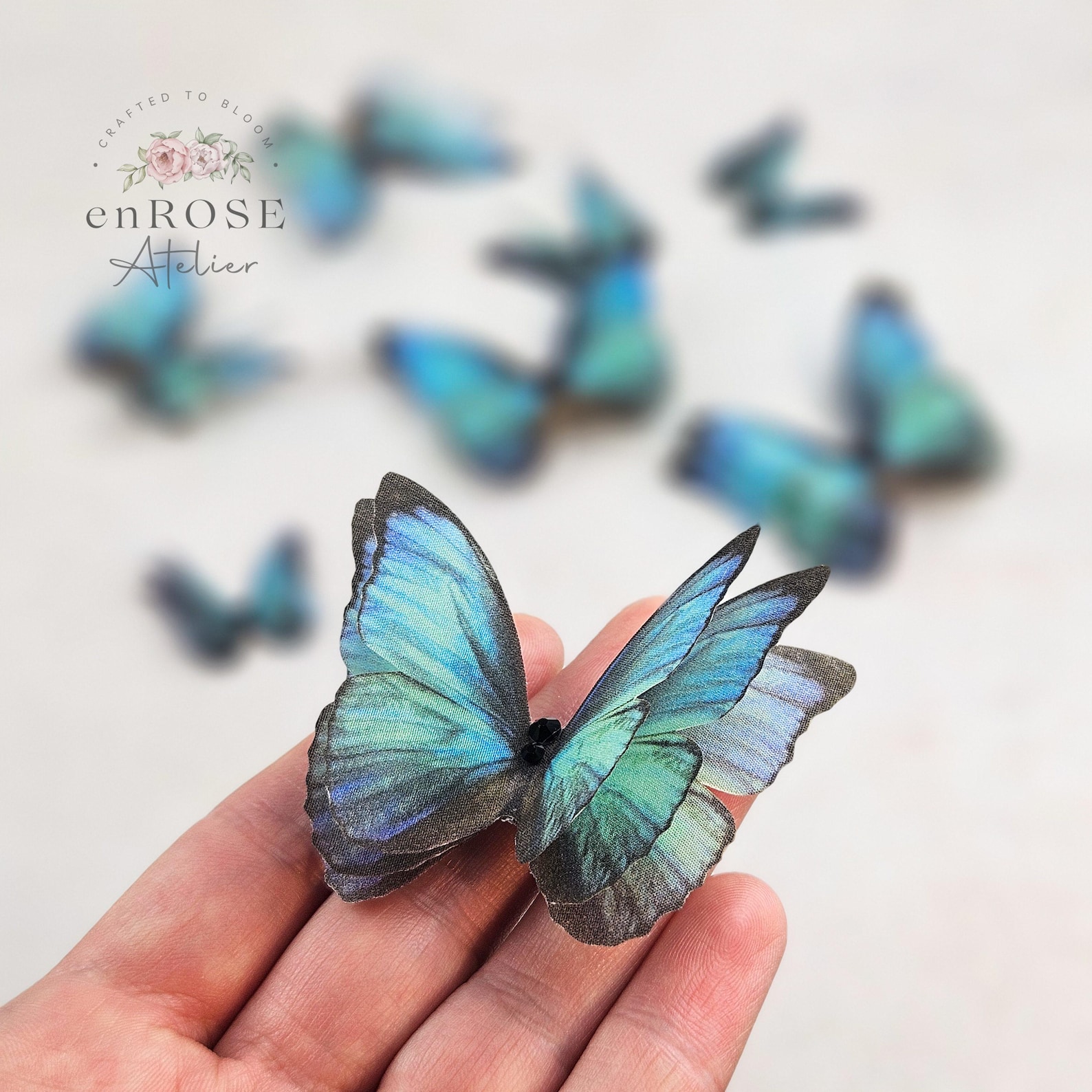 Set of 8 Dark Blue Iridescent Silk Butterflies, 3D Realistic ...