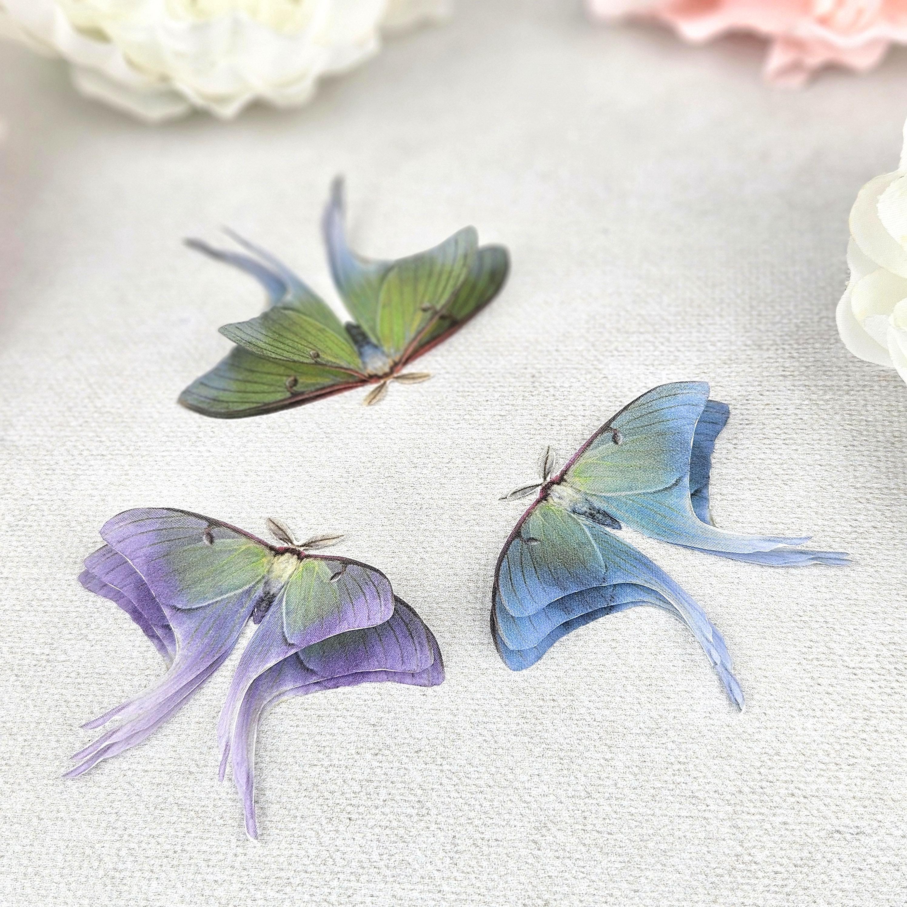 Silk Luna Moth Set of 3, 3D Green Blue Purple Moon Moths With Layered ...