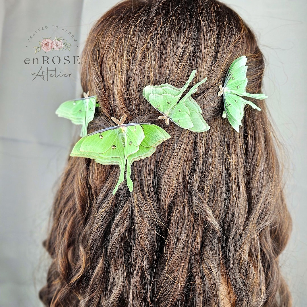 Silk Green Luna Moth Hair Clip, 3D Moon Moth Butterfly With Layered ...