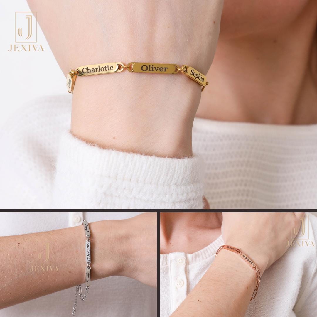 Personalized Gold Plated Paper Clip Bracelet: Custom Engraved Name ID ...