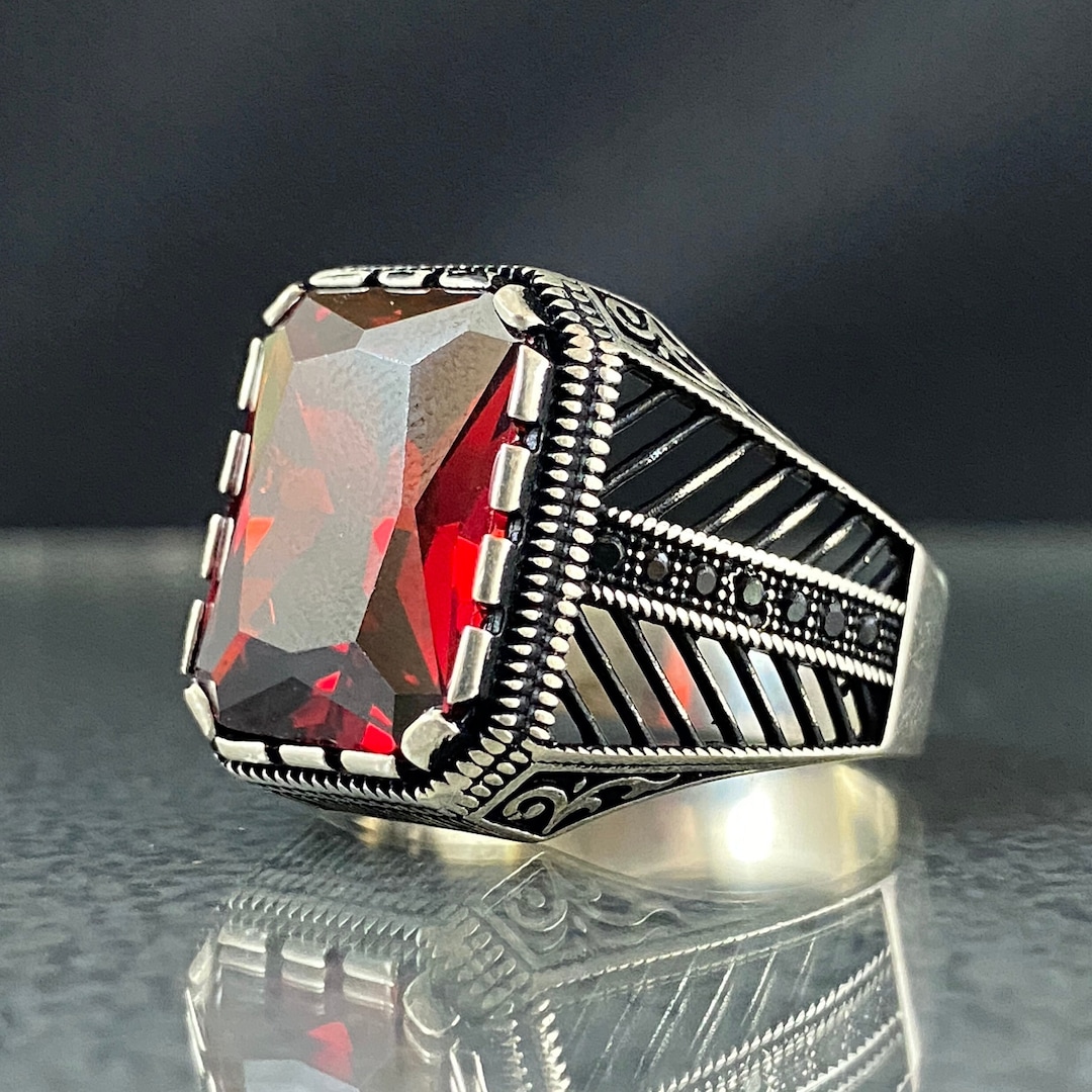 Ruby Ring for Men, Men Handmade Silver Ring, Red Ruby Gemstone Ring ...