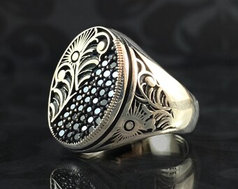 Hand Engraved Silver Leaf & Scroll Signet Ring - Etsy