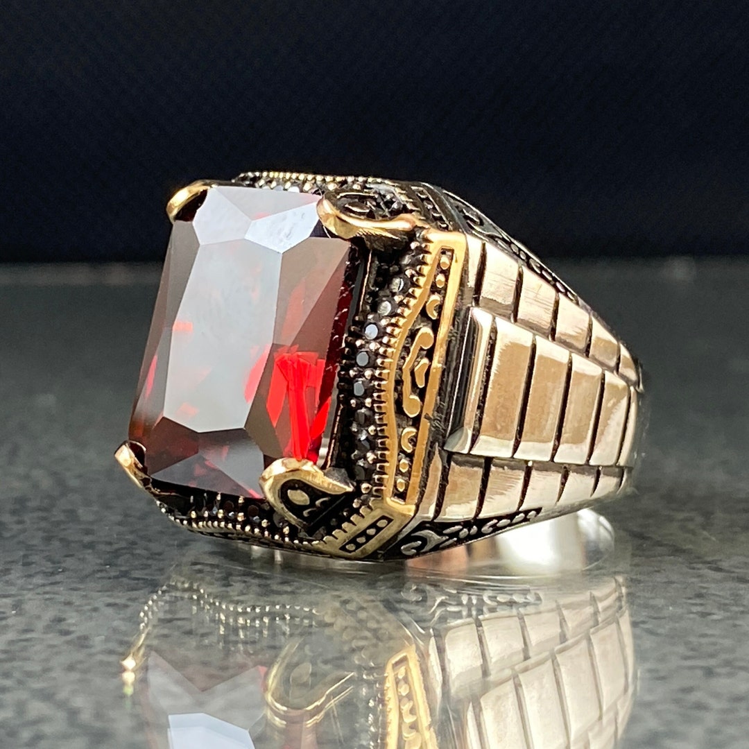 Ruby Stone Silver Men Ring, 925 Solid Silver Ring With Ruby Stone ...