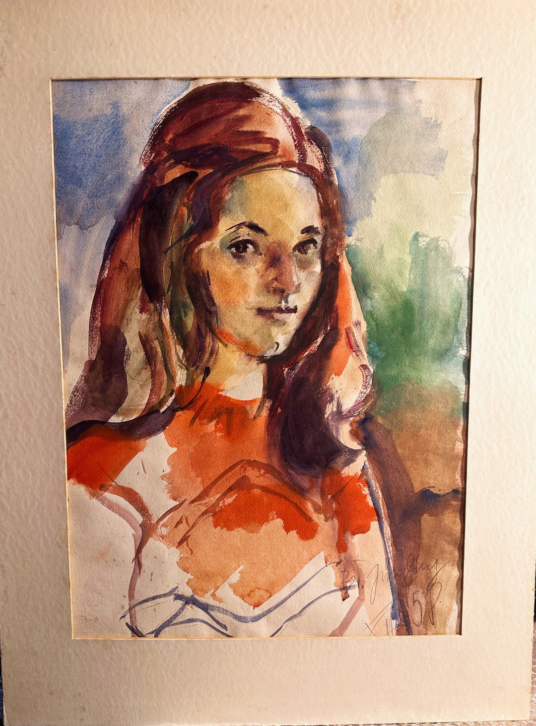 Bretislav Jungling Portrait of Beautiful Young Girl Watercolor Paper ...
