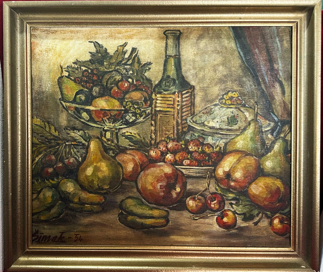 Czech Original Painting,lev Shimak,still Life With Fruits, 1954, Czech ...