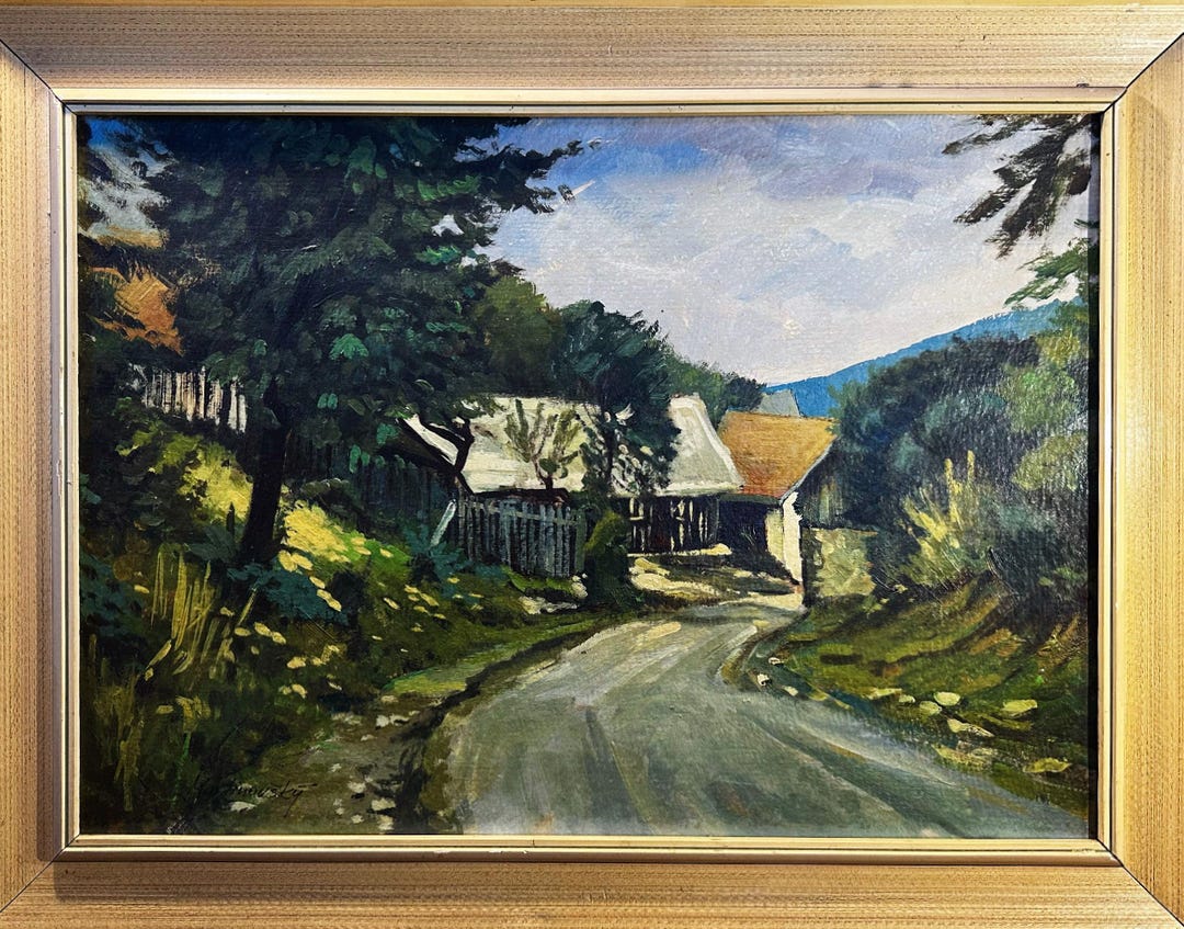 Vintage Czech Summer Village Landscape: Framed Martinovsky Oil Painting ...