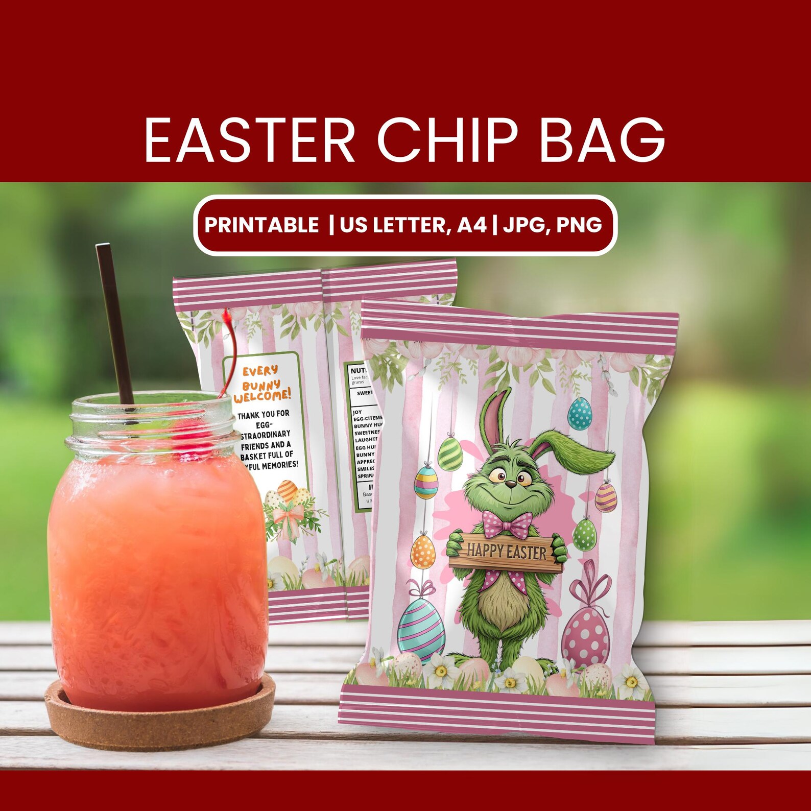 PRINTABLE Easter Bunny Chip Bag, Bunny Party Favor, Easter Treat Bag ...