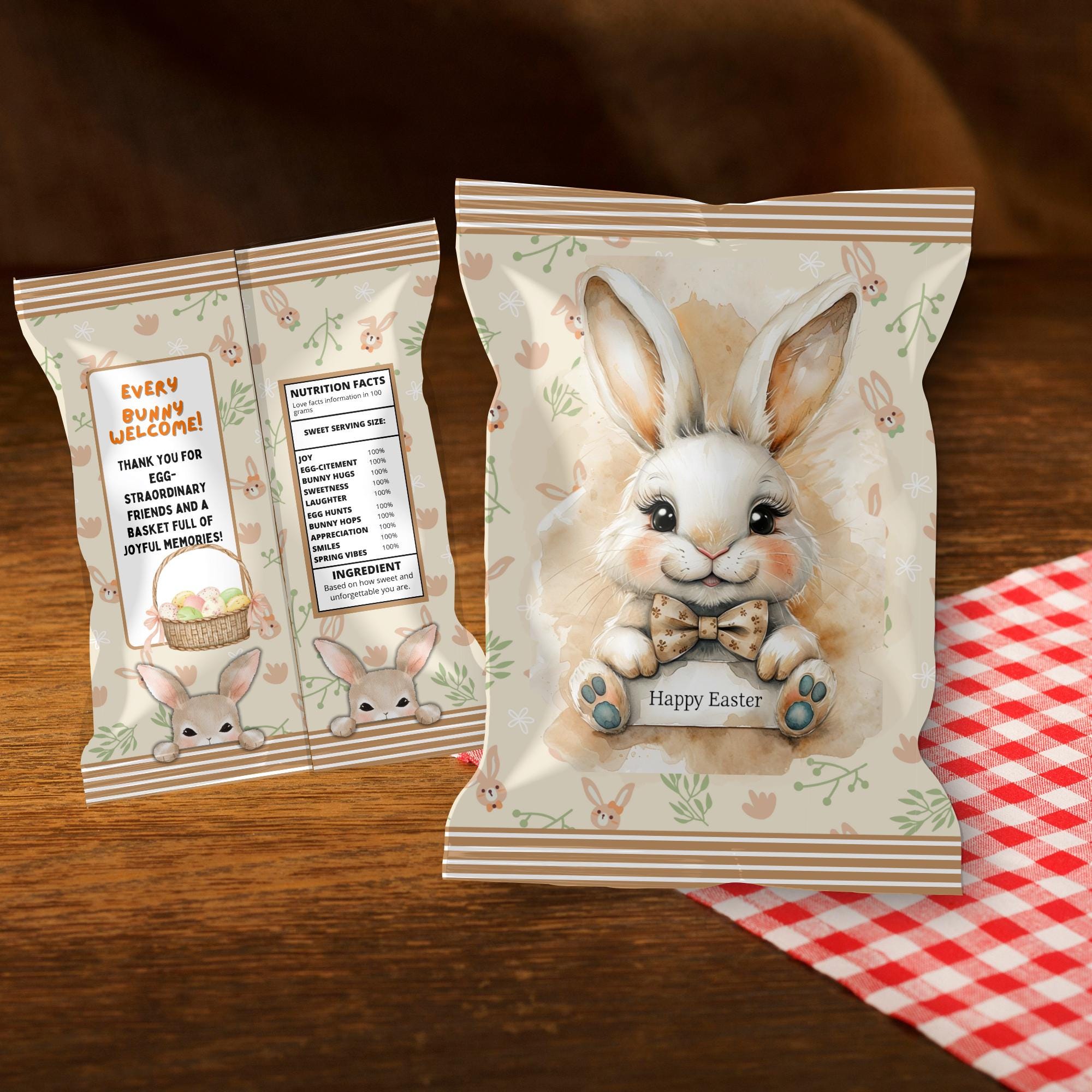 PRINTABLE Brown Bunny Easter Chip Bag Printable Easter Party Favor ...
