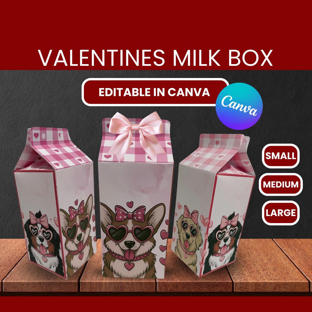 EDITABLE Valentine Milk Box Template , Small, Medium & Large, DIY Favor ...