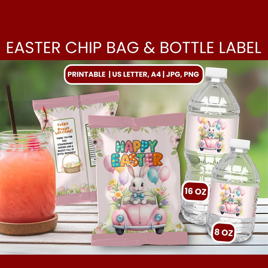 PRINTABLE Pink Easter Bunny Chip Bag, Printable Easter Party Favor ...