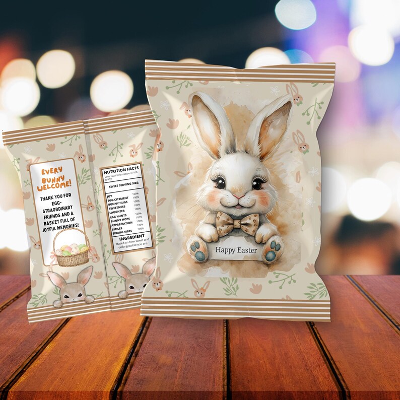 PRINTABLE Brown Bunny Easter Chip Bag Printable Easter Party Favor ...
