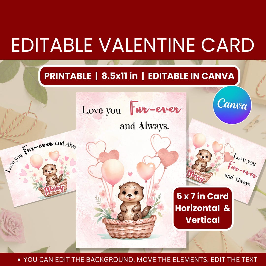 EDITABLE Valentines Day Otter Card ,editable Valentines Card ...