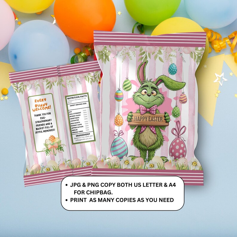 PRINTABLE Easter Bunny Chip Bag, Bunny Party Favor, Easter Treat Bag ...