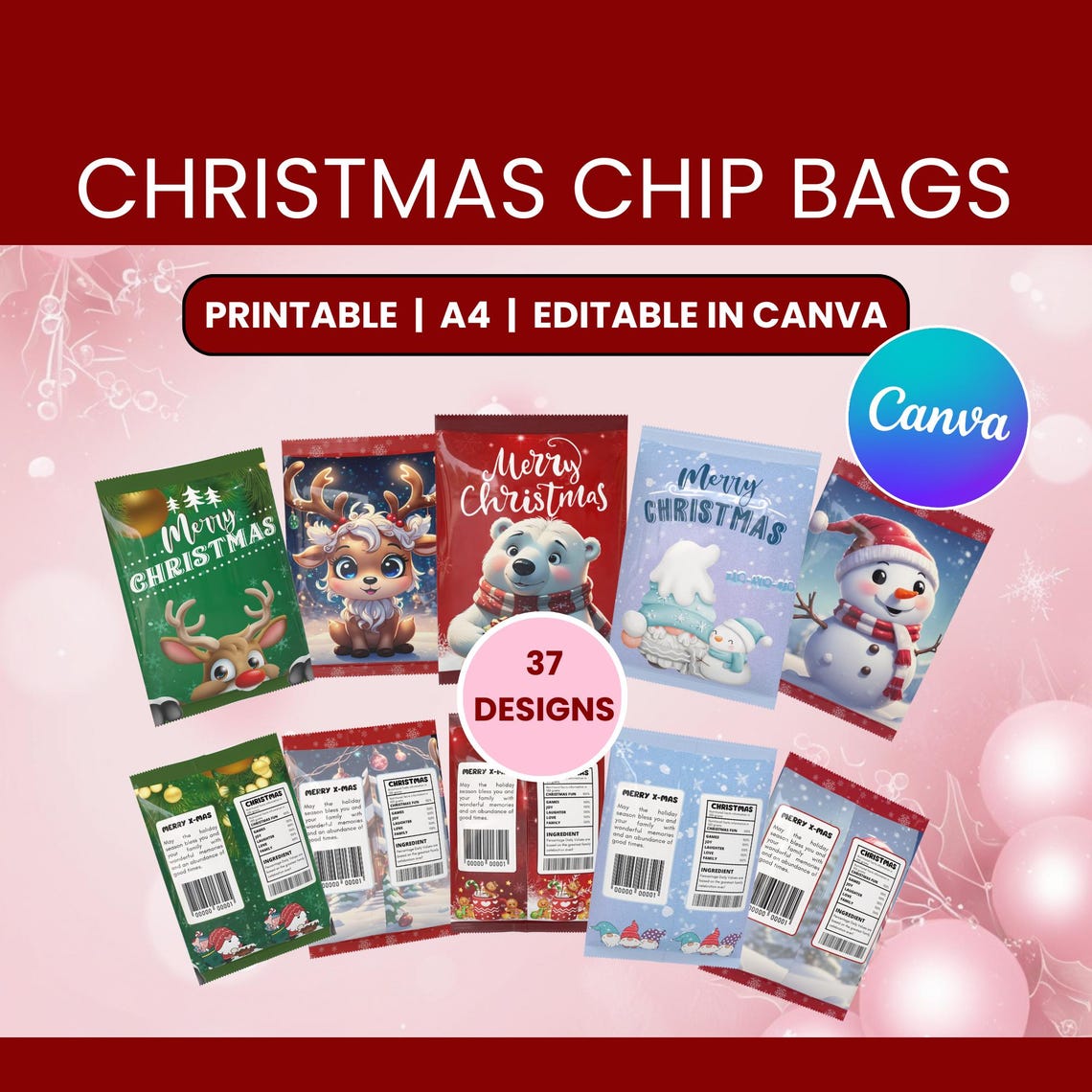 Editable Chip Bag Template, Christmas Chip Bag Template, Santa Chip Bag ...