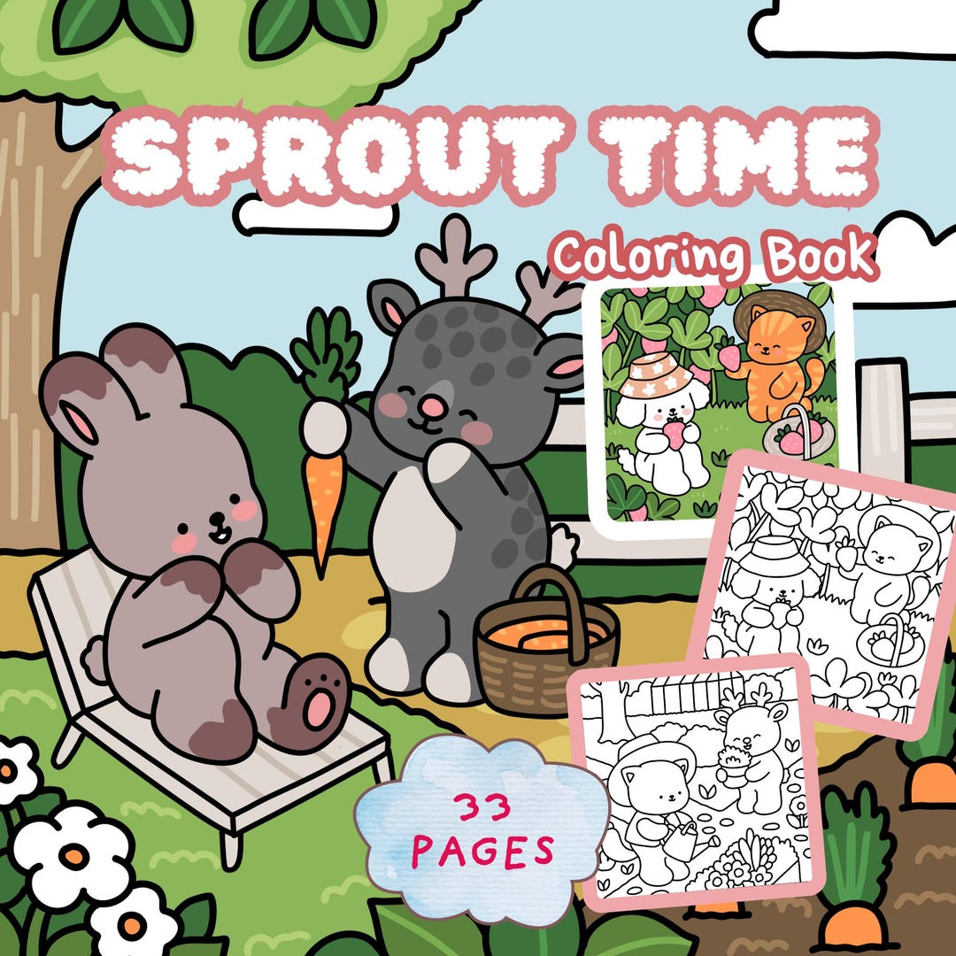 PRINTABLE Sprout Time, Digital Coloring Book, Cute Animal & Nature ...