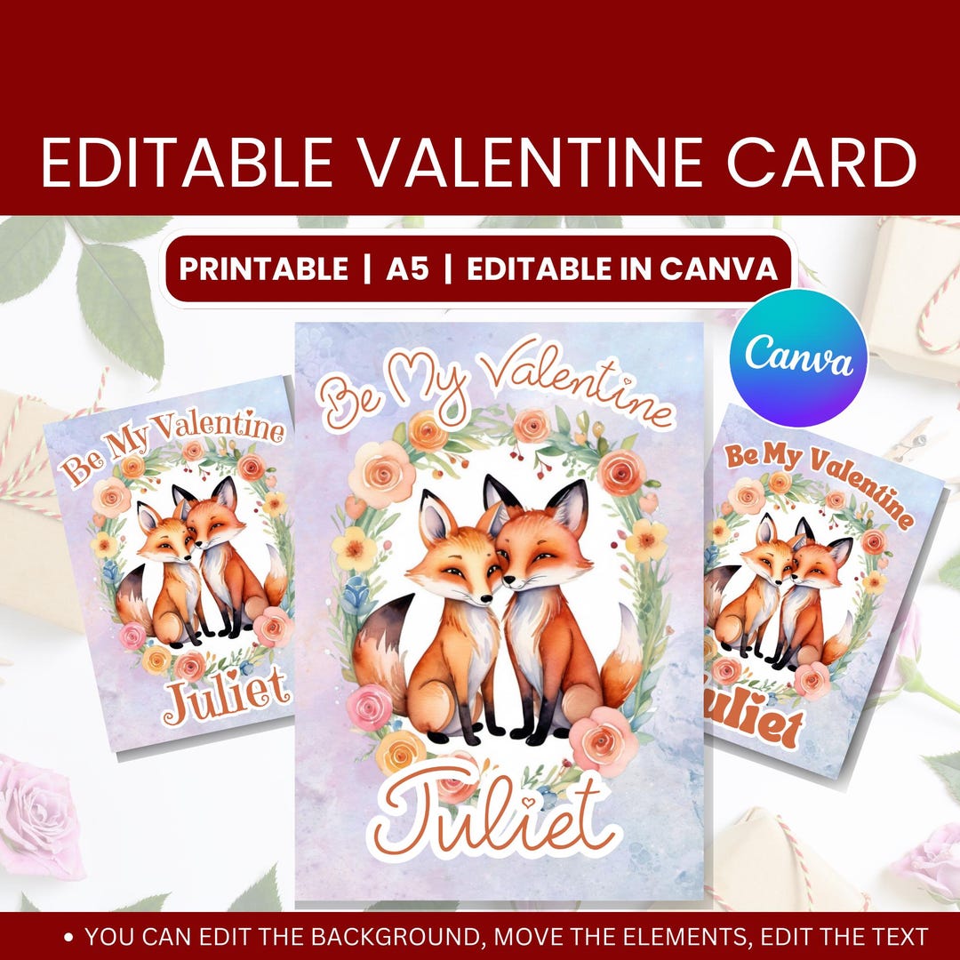 EDITABLE Valentines Card, Printable Valentines Card, Editable Couple ...