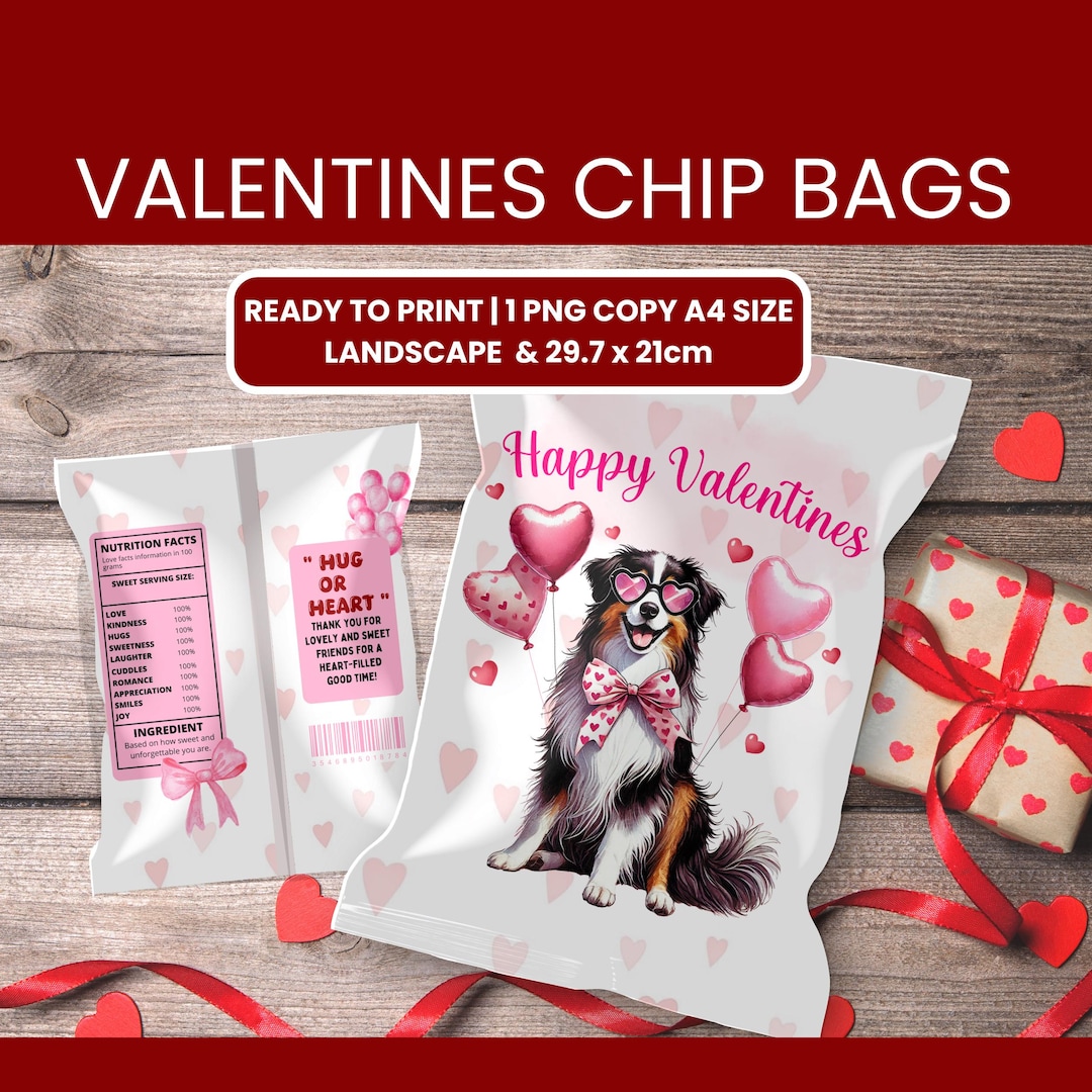 PRINTABLE Valentines Chip Bag, Valentine Treat Bag, Valentine Favors ...