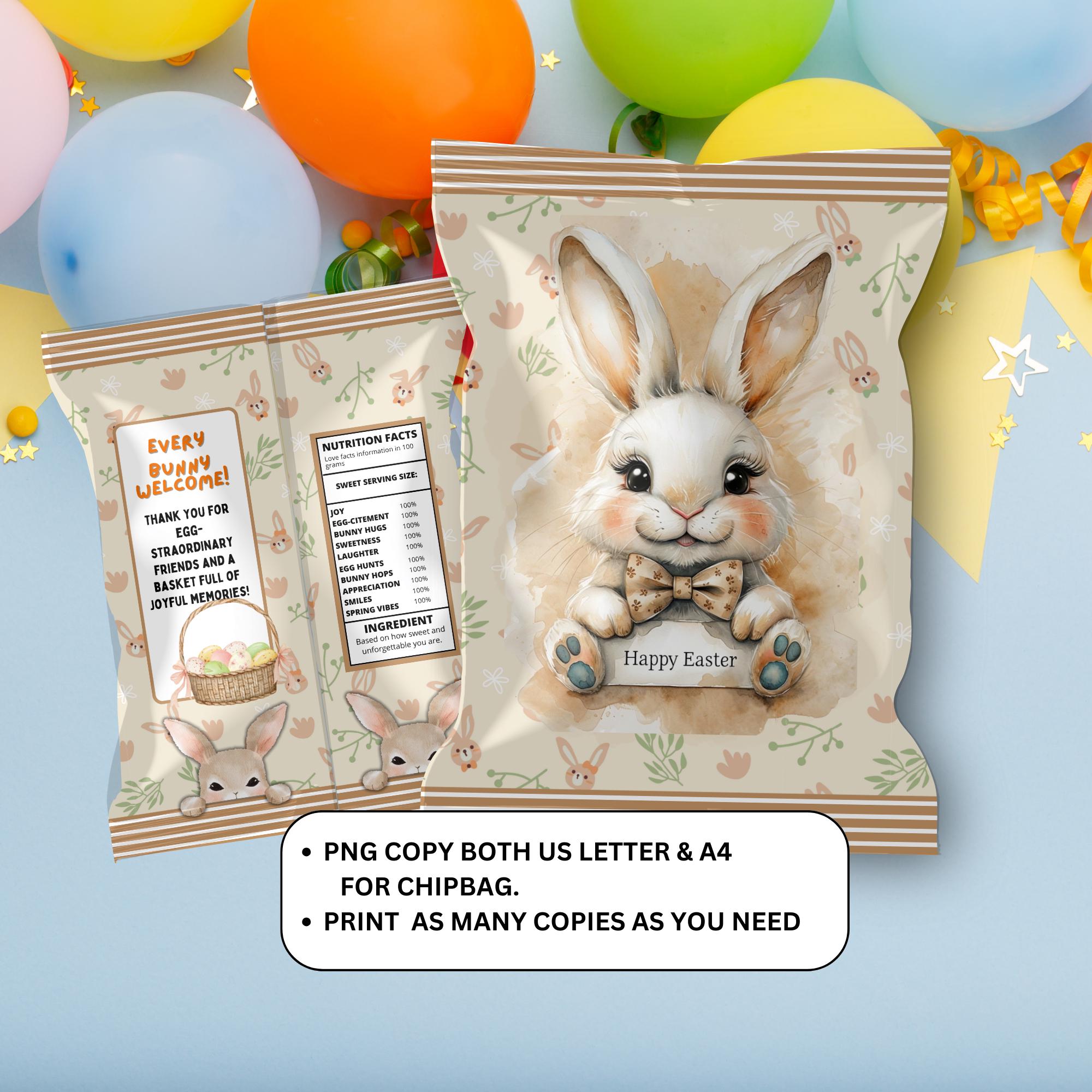 PRINTABLE Brown Bunny Easter Chip Bag Printable Easter Party Favor ...