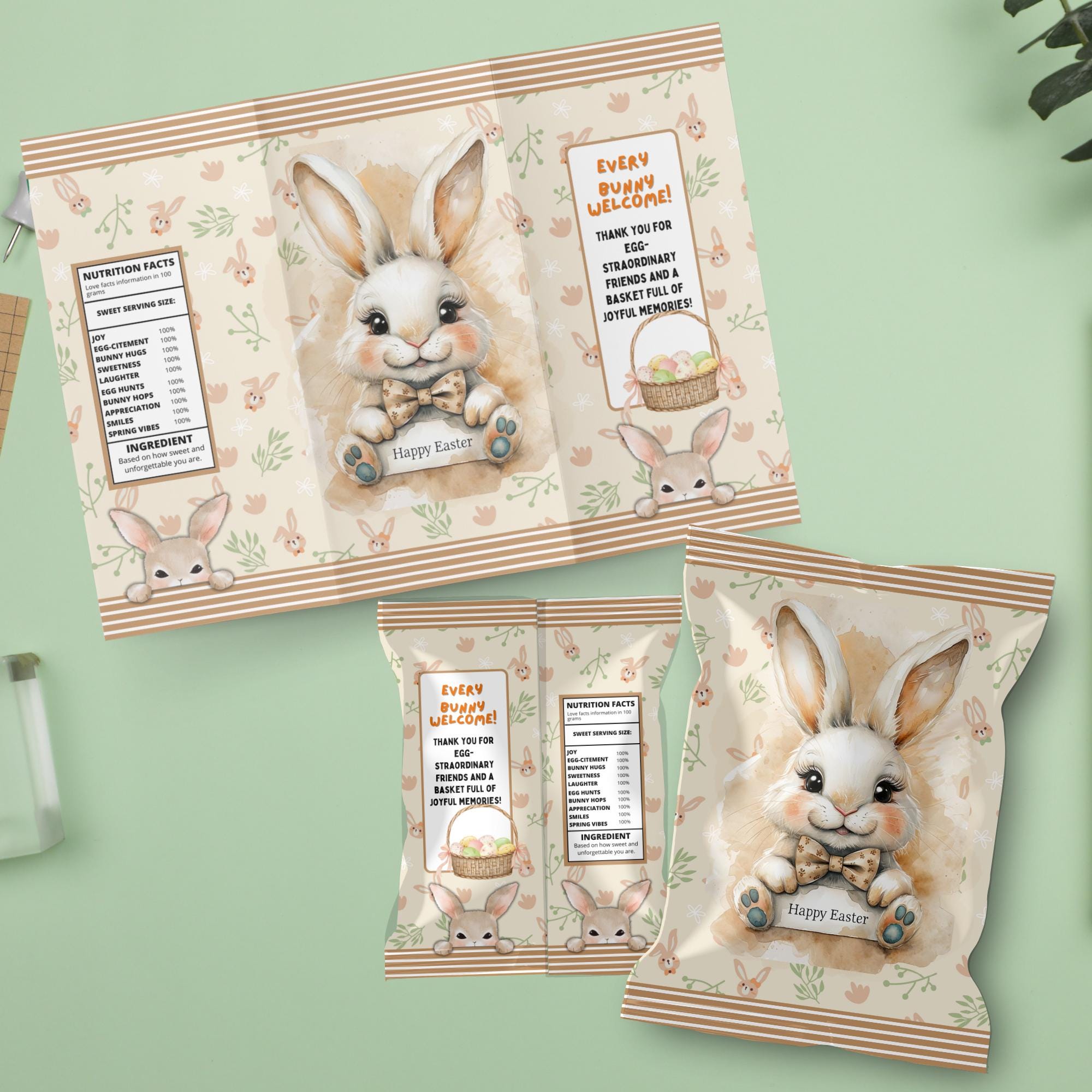 PRINTABLE Brown Bunny Easter Chip Bag Printable Easter Party Favor ...