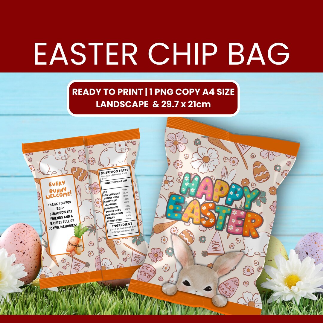 PRINTABLE Orange Bunny Easter Chip Bag Printable Easter Party Favor ...
