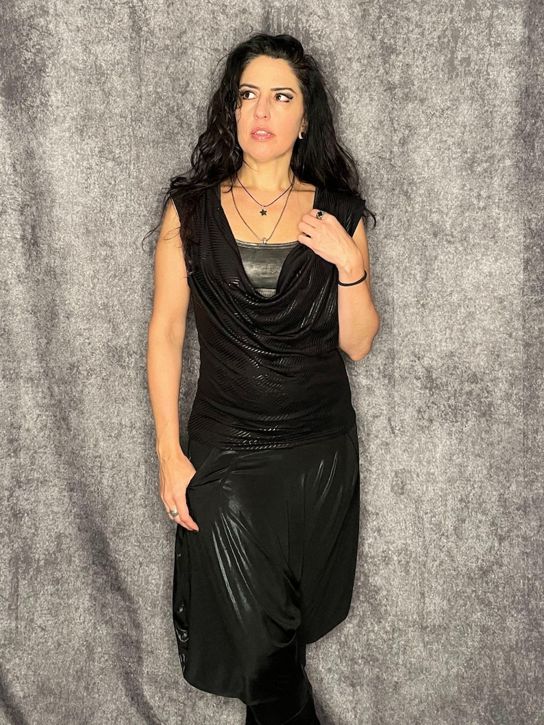 Dark Deep Plunge Black Shiny Draped Unisex Top - Black Sheep Market - Etsy