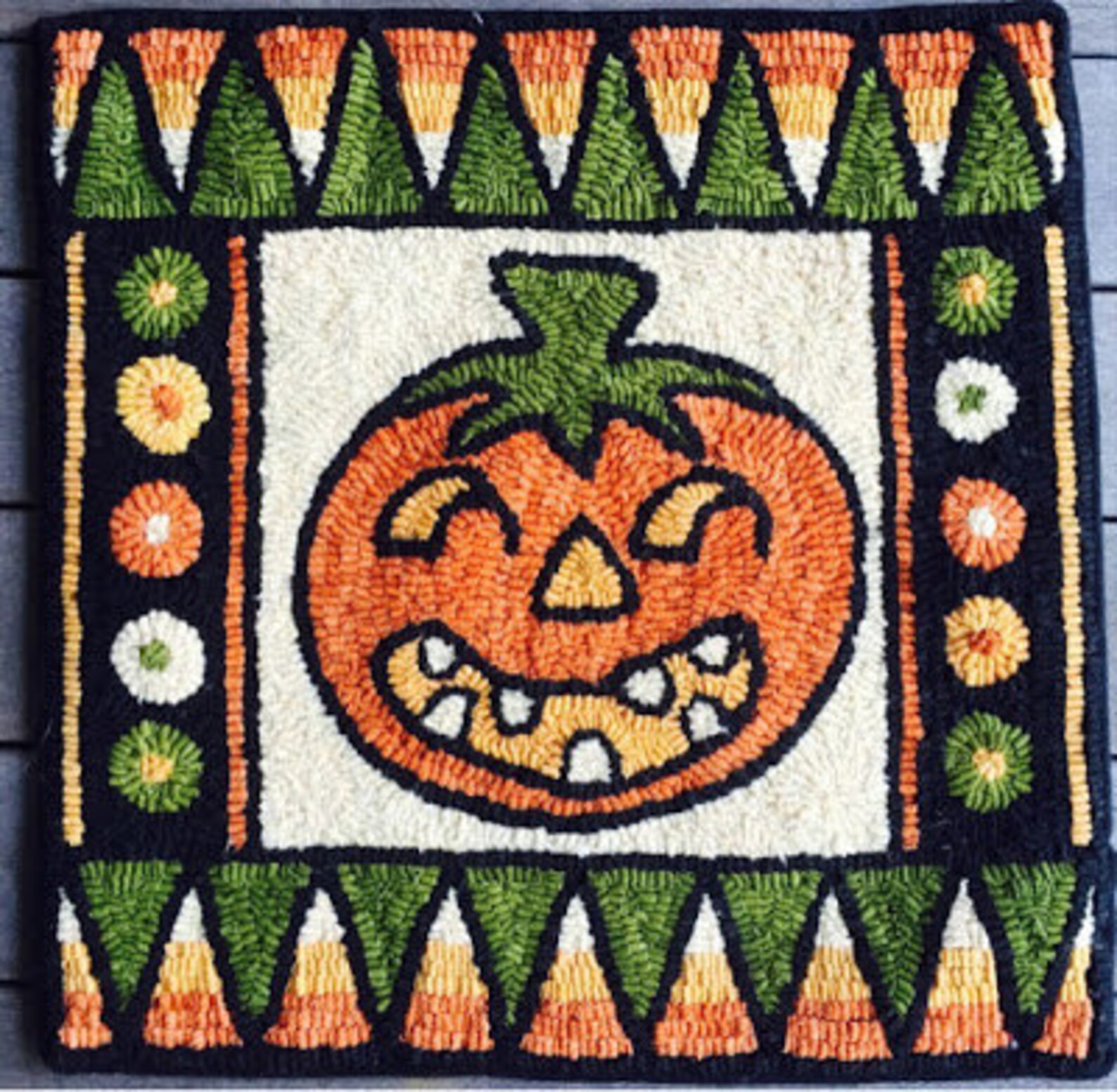 Rug Hooking PATTERN Pumpkin Halloween Hand-drawn on Linen Goofy Gourd ...