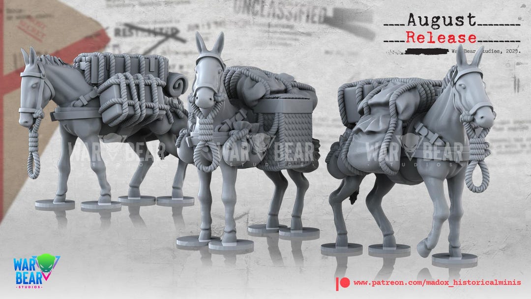 28mm WW2 German Pack Mules 3D Printed, Historical Wargaming, Tabletop ...