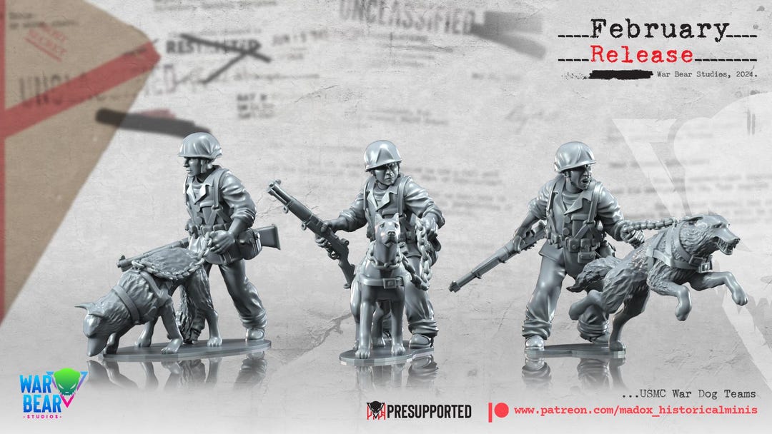 28mm WW2 USMC War Dog Teams 3D Printed, Historical Wargaming, Tabletop ...