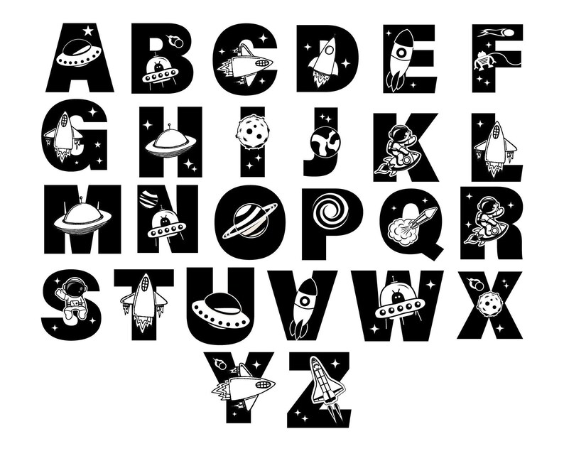 Space Alphabet SVG, Numbers SVG, Space Letter Svg, Spaceship, Astronaut ...