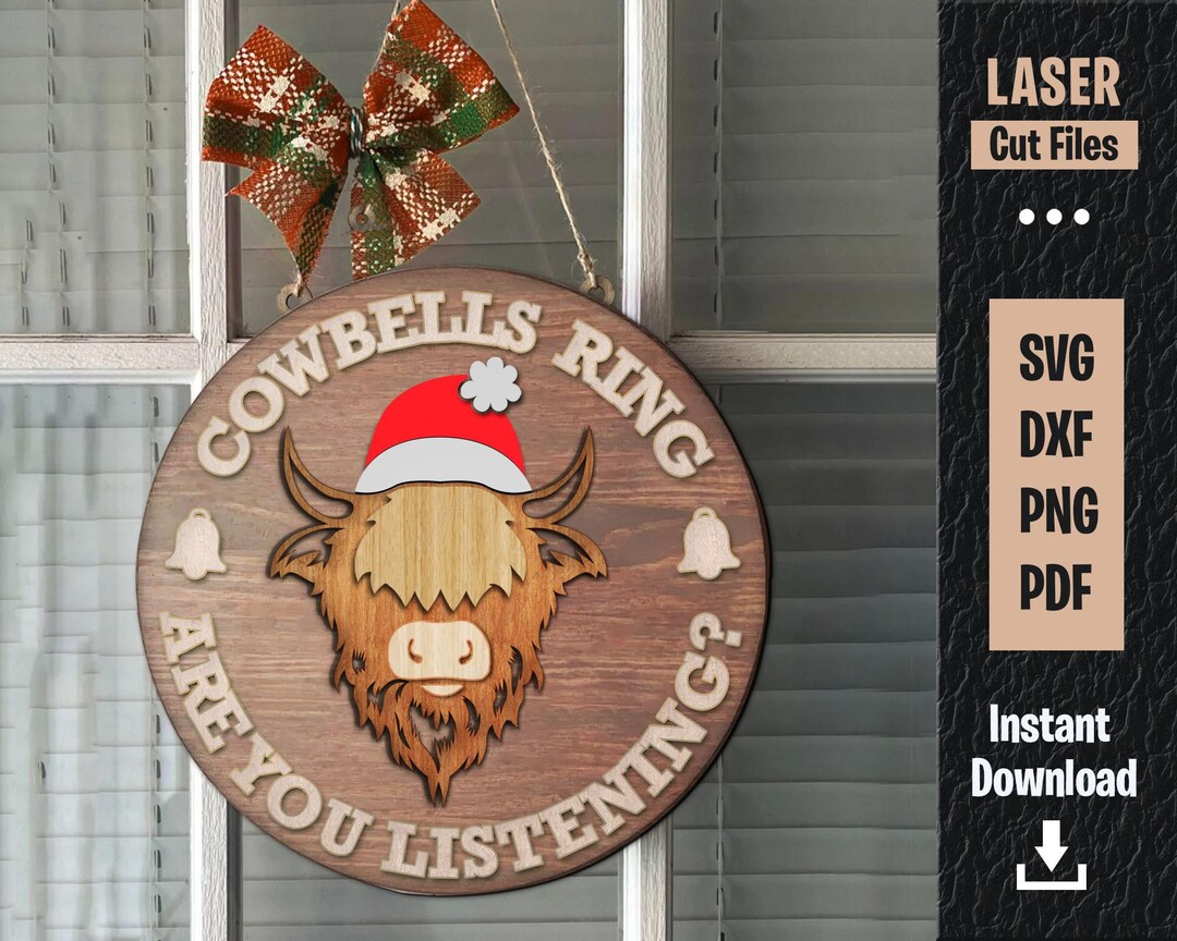 Fluffy Cow Door Sign SVG Cut, Highland Cow Christmas Door Sign SVG ...
