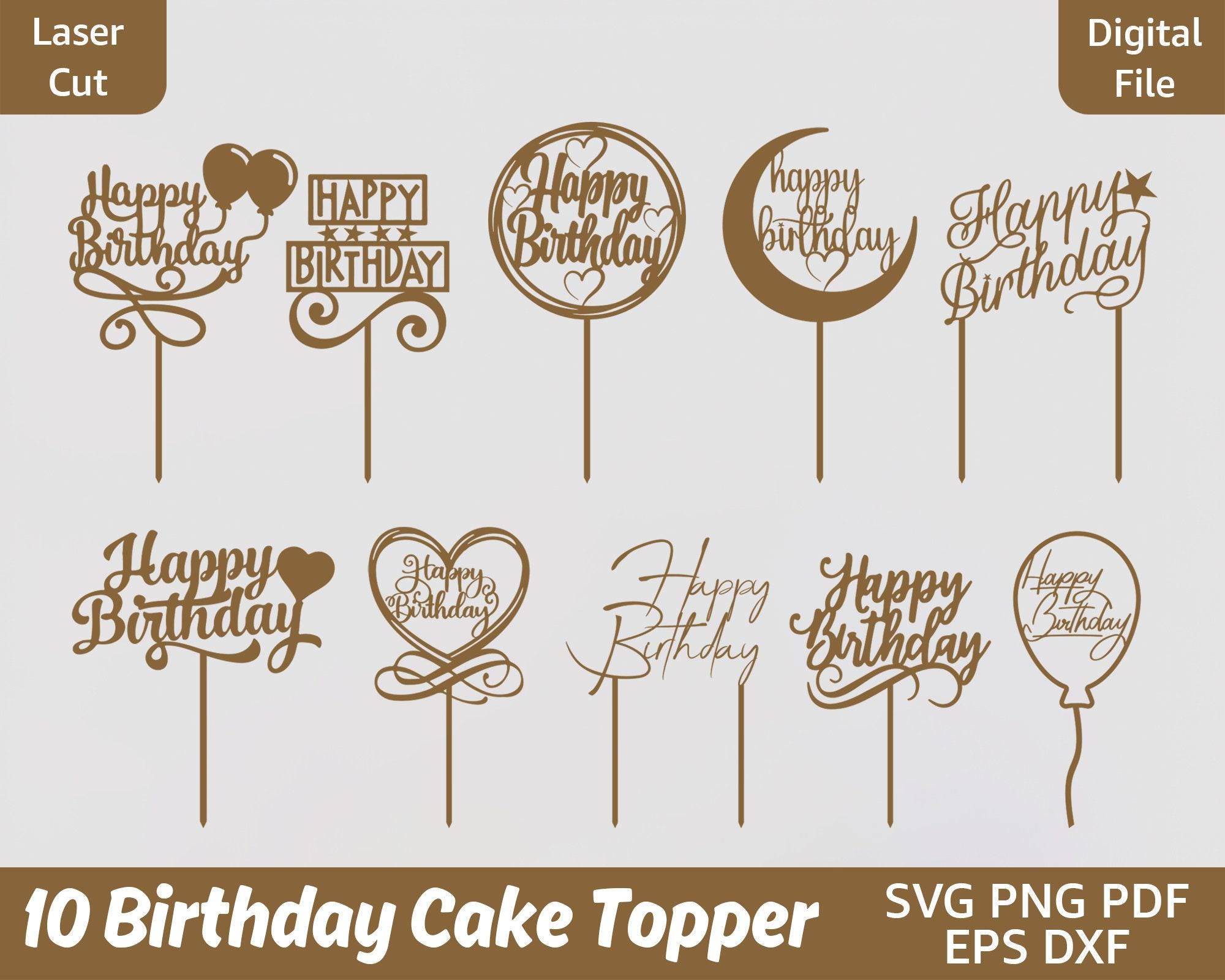 Happy Birthday Cake Toppers SVG Laser Cut Cake Topper Files Circle ...
