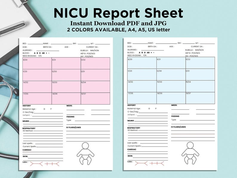 NICU Report Sheet, A4, A5, US Letter PDF - Etsy