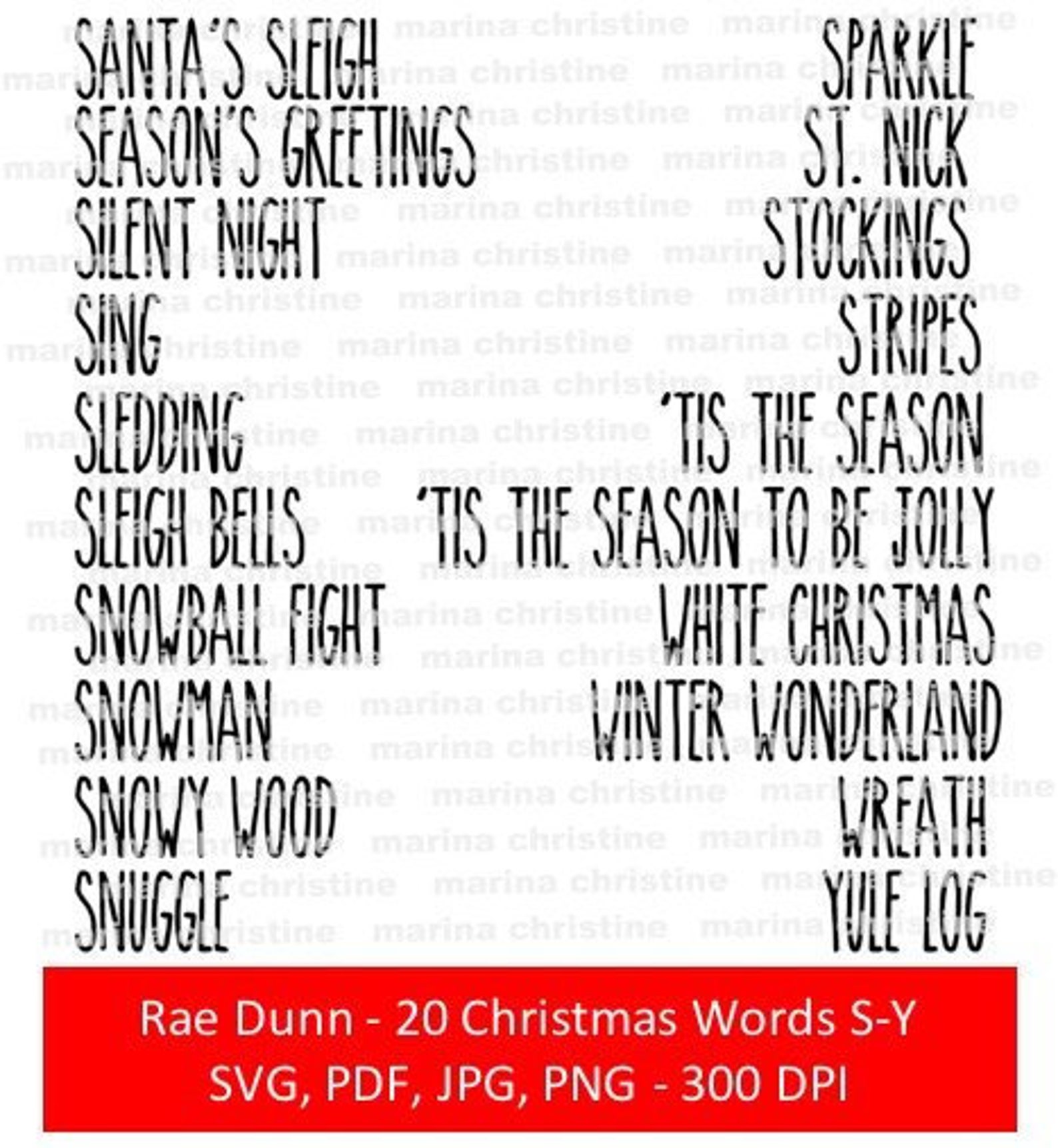 ALL 112 Rae Dunn Inspired Christmas Words & Phrases Cricut, Silhouette ...
